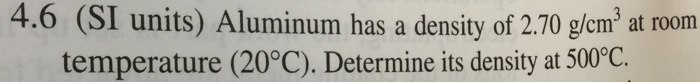 Solved Aluminum has a density of 2.70 g/cm^3 at room | Chegg.com