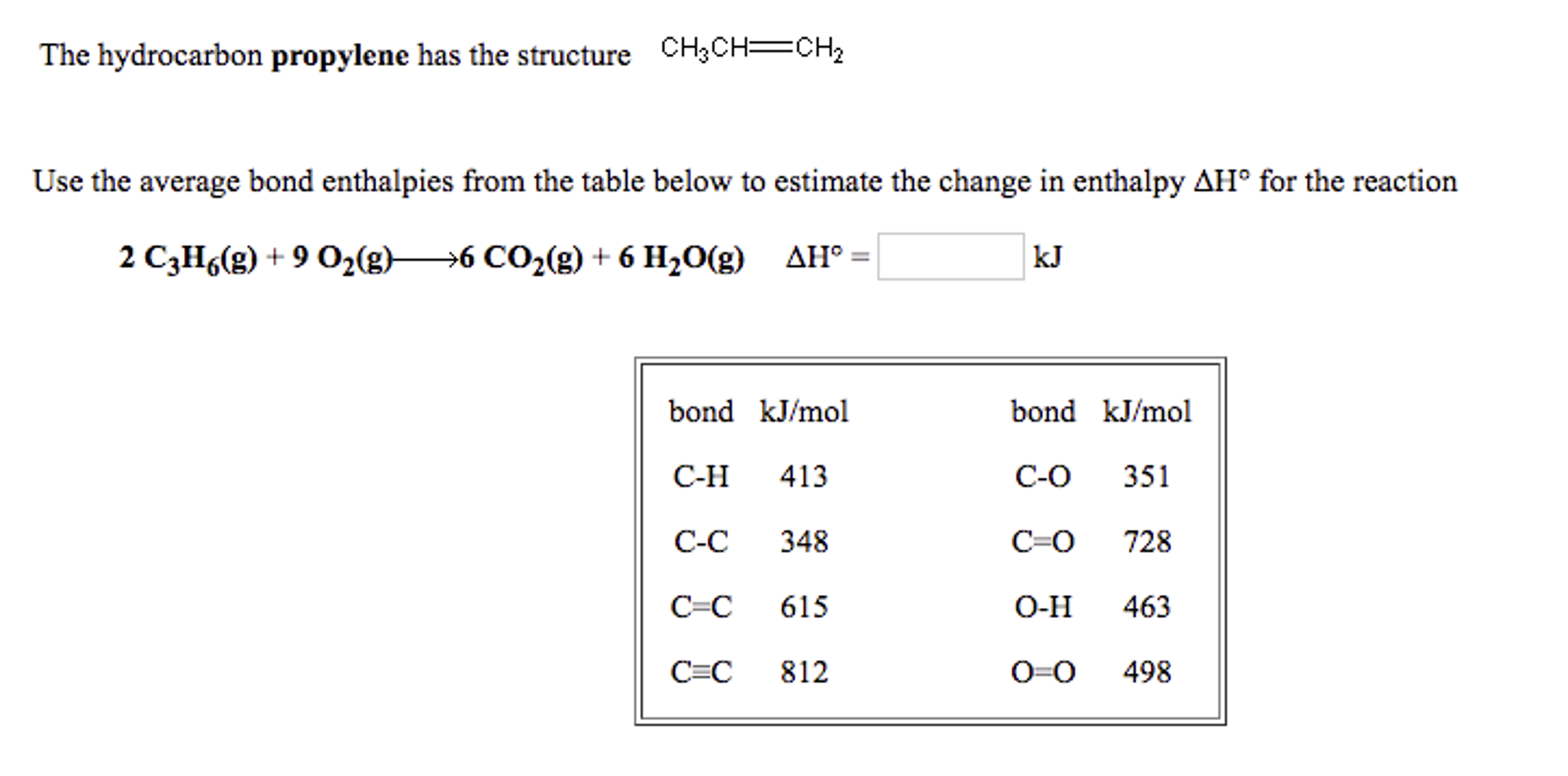Solved The hydrocarbon propylene has the structure CH_3CH | Chegg.com