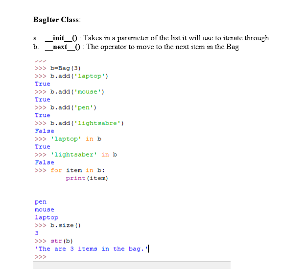 Solved 1. 25 Points: Write a class Bag that represents a | Chegg.com