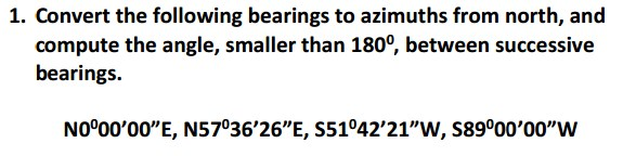 Solved Convert the following bearings to azimuths from | Chegg.com
