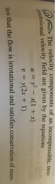 Solved The velocity components of an incompressible two- | Chegg.com