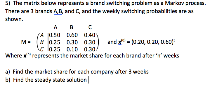 Solved The matrix below represents a brand switching problem | Chegg.com