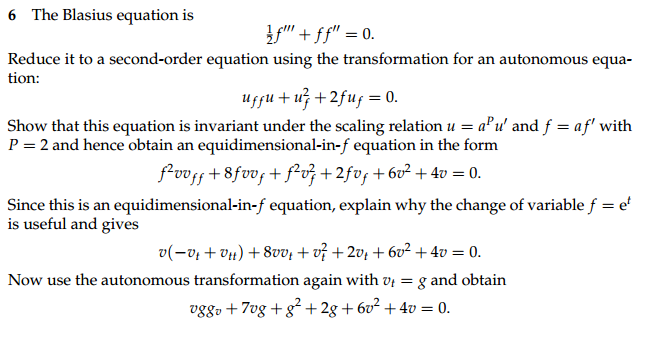 6 The Blasius equation isReduce it to a second - | Chegg.com