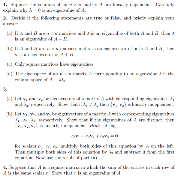 Solved I. Suppose the columns of an n × n matrix A are | Chegg.com