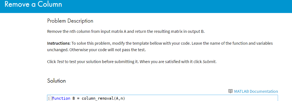 Solved Remove The Nth Column From Input Matrix A And Return 