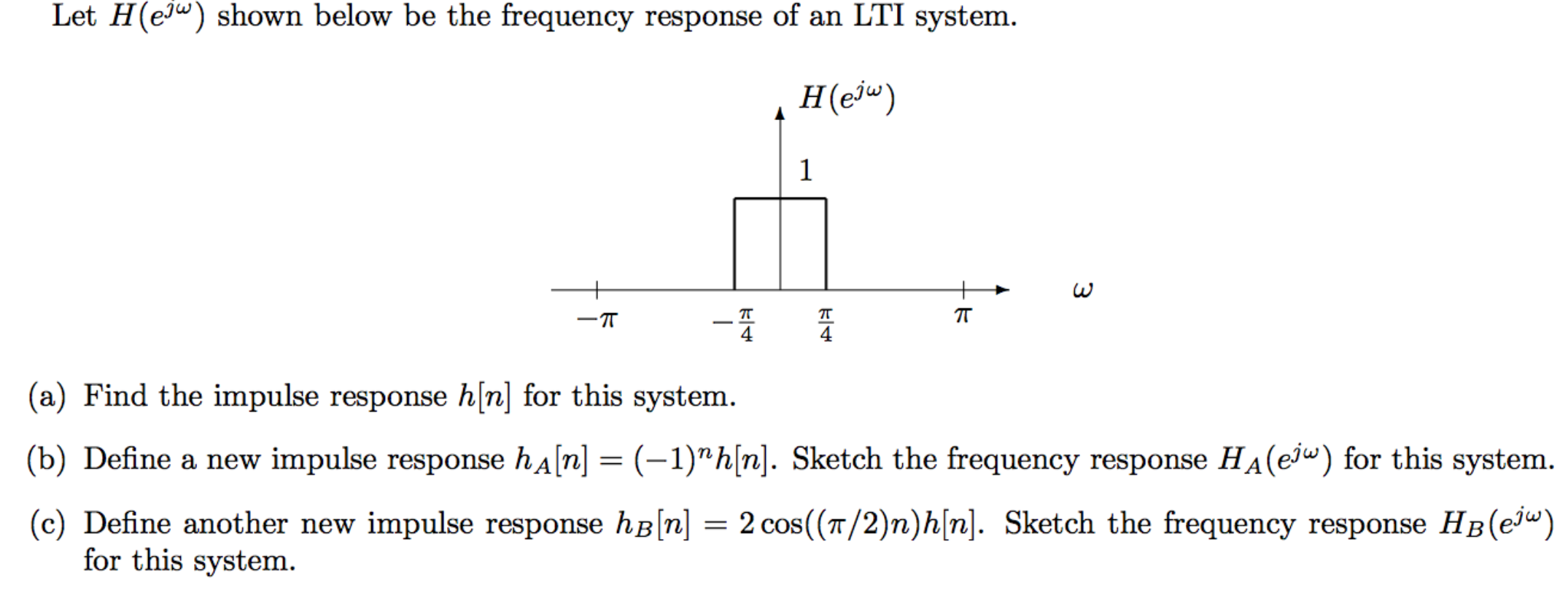 Solved Let H(e^j omega) shown below be the frequency | Chegg.com