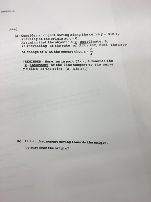 Solved Consider an object moving along the curve Y = sin x, | Chegg.com
