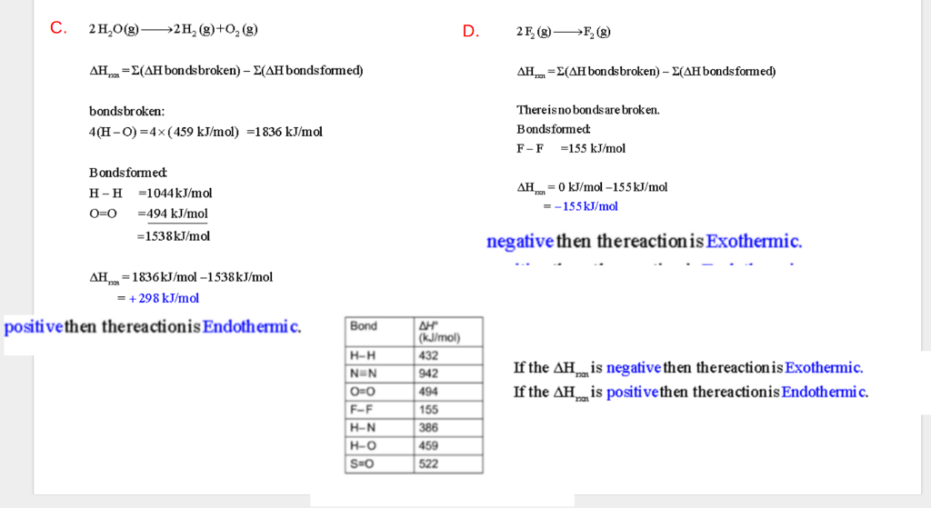 Solved C. 2H20 2H2 (g) +O2 (g) AHnds-E(AHbondsbroken | Chegg.com