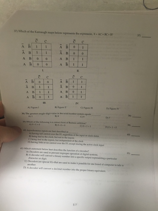 Solved Which of the Karnaugh maps below represents the | Chegg.com