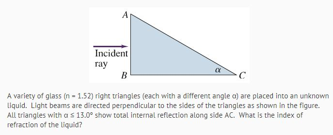 Solved Incident ray A variety of glass (n = 1.52) right | Chegg.com
