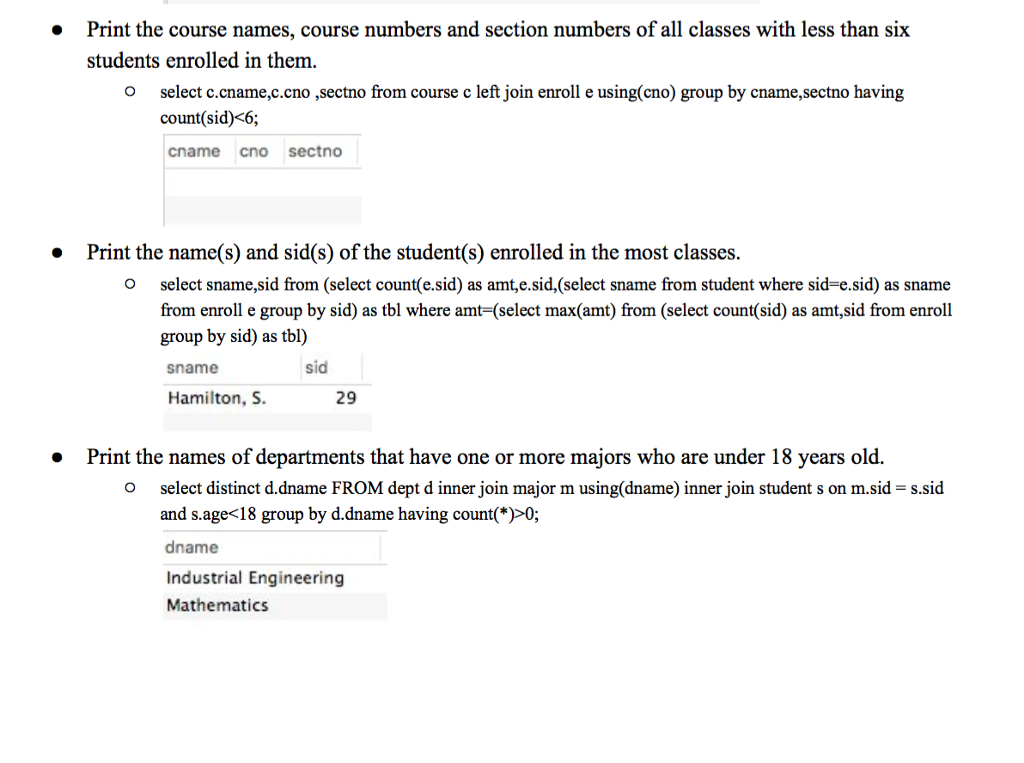 Solved Print the course names, course numbers and section | Chegg.com