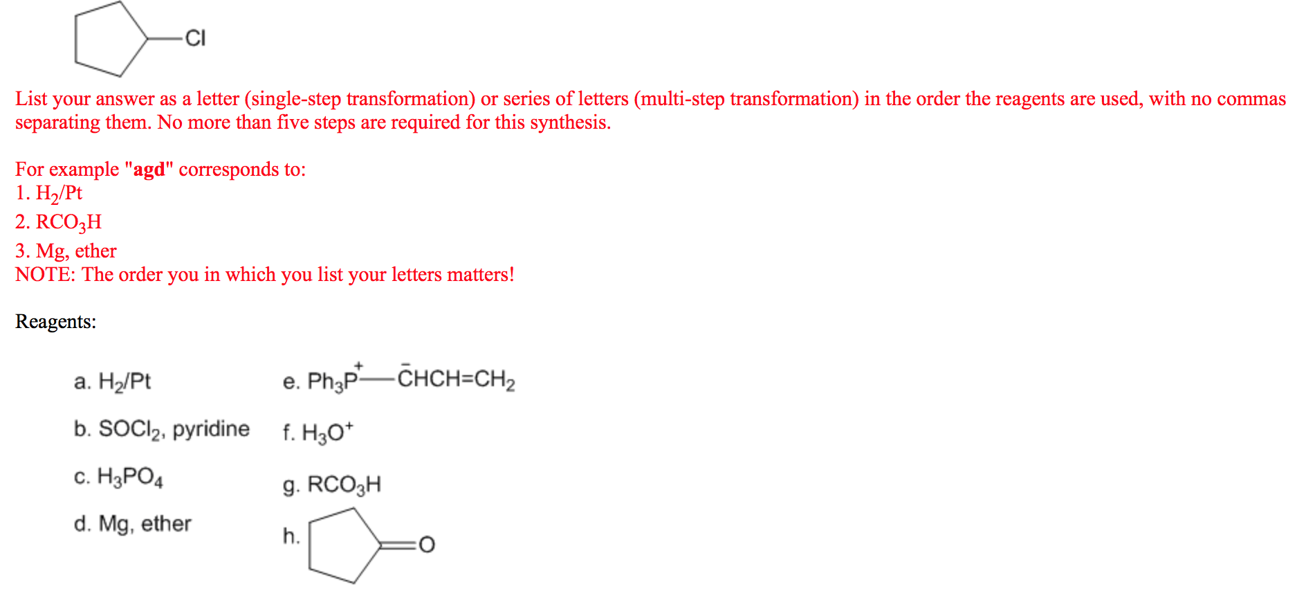 Solved From the choices provided below, list the reagent(s) | Chegg.com