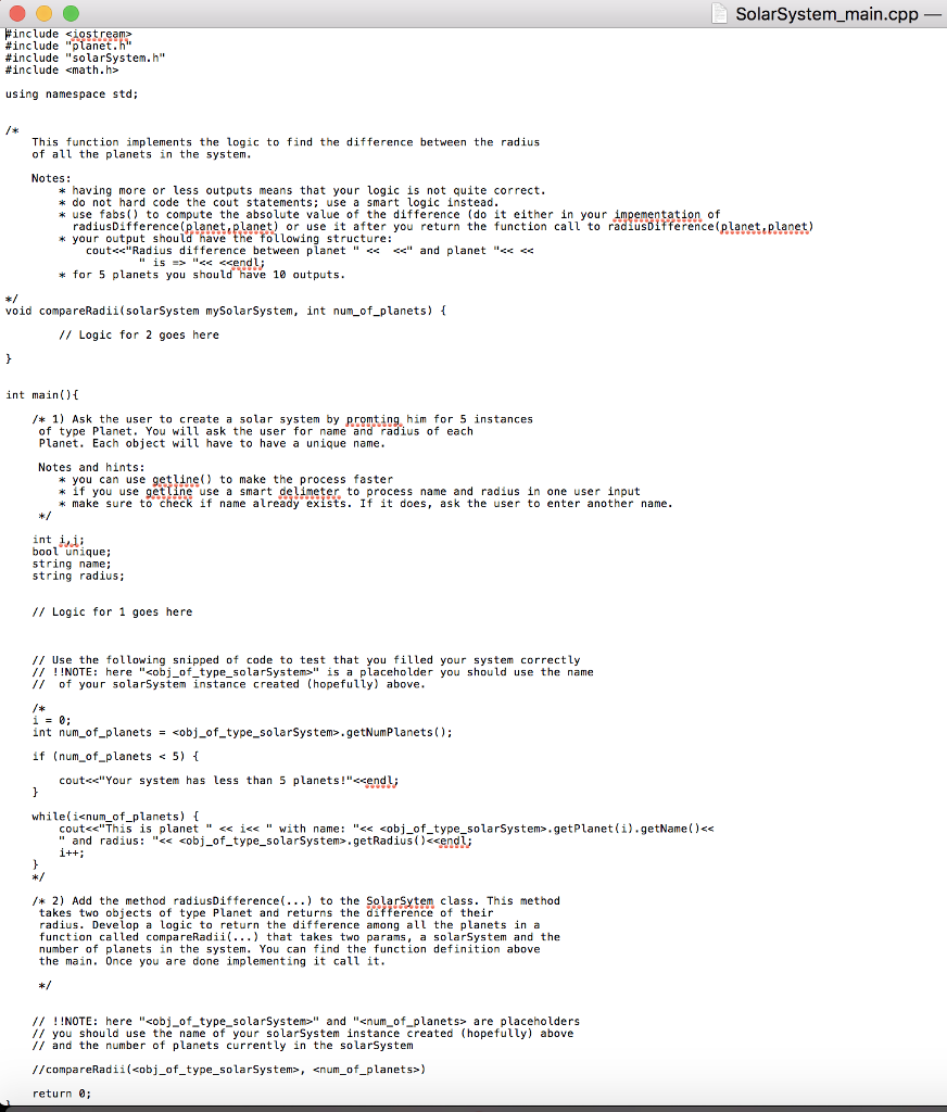 Solved C++ ONLY Part 1: Planet Class Parts 1 and 2 of | Chegg.com