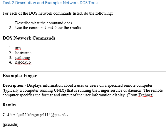 Solved Task 2 Description and Example: Network DOS Tools | Chegg.com