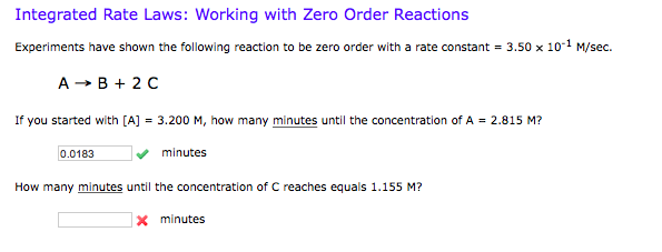 Solved Integrated Rate Laws: Working with Zero Order | Chegg.com