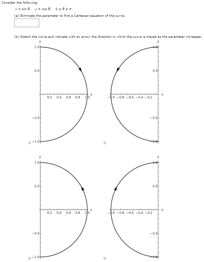 Solved Consider the following. x = sin theta, y = cos | Chegg.com