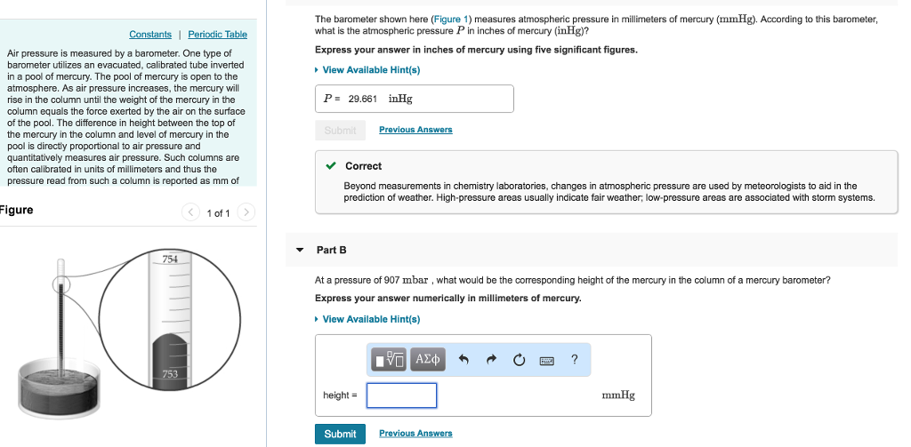 Solved The barometer shown here (Figure 1) measures | Chegg.com