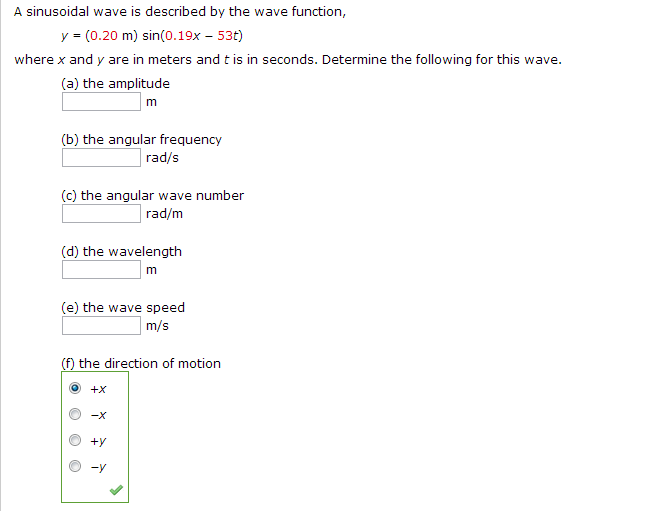 Solved A sinusoidal wave is described by the wave function, | Chegg.com