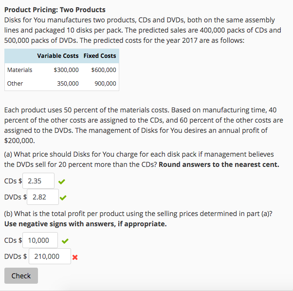 Solved Product Pricing: Two Products Disks for You | Chegg.com