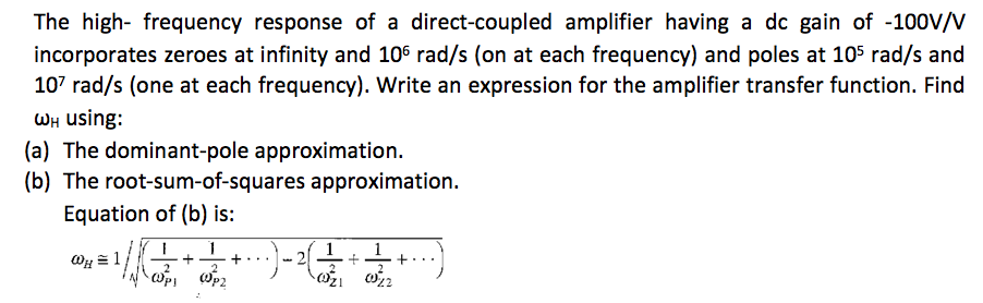 Solved The high- frequency response of a direct-coupled | Chegg.com