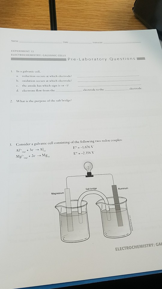 Solved scTor EXPERIMENT 12 ELECTROCHEMISTRY:GALVANIC CELLS | Chegg.com