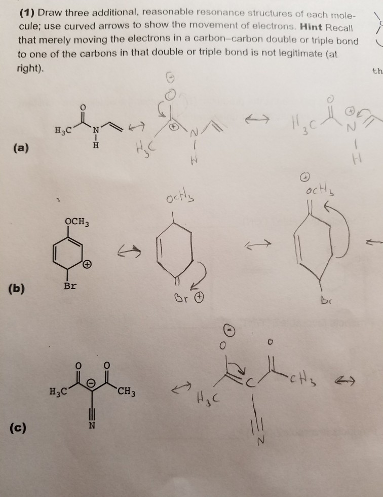 Solved (1) Draw three additional, reasonable resonance | Chegg.com