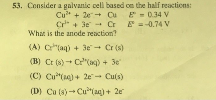 Solved Consider a galvanic cell based on the half reactions: | Chegg.com