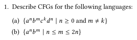 Solved 1. Describe CFGs for the following languages: (a) | Chegg.com