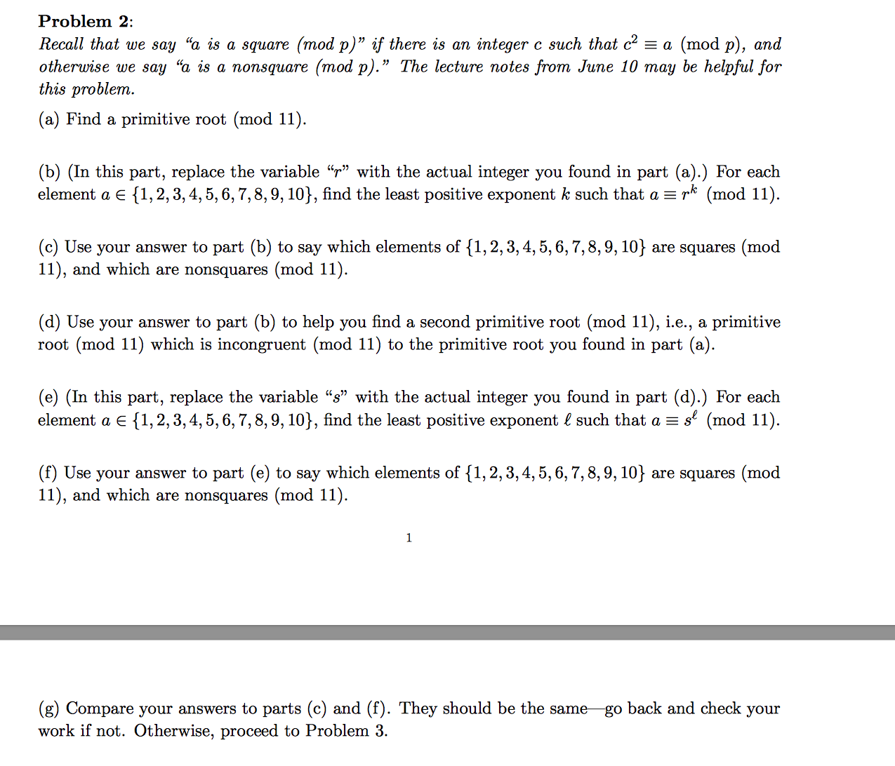 Solved Problem 2: Recall that we say "a is a square mod p if | Chegg.com