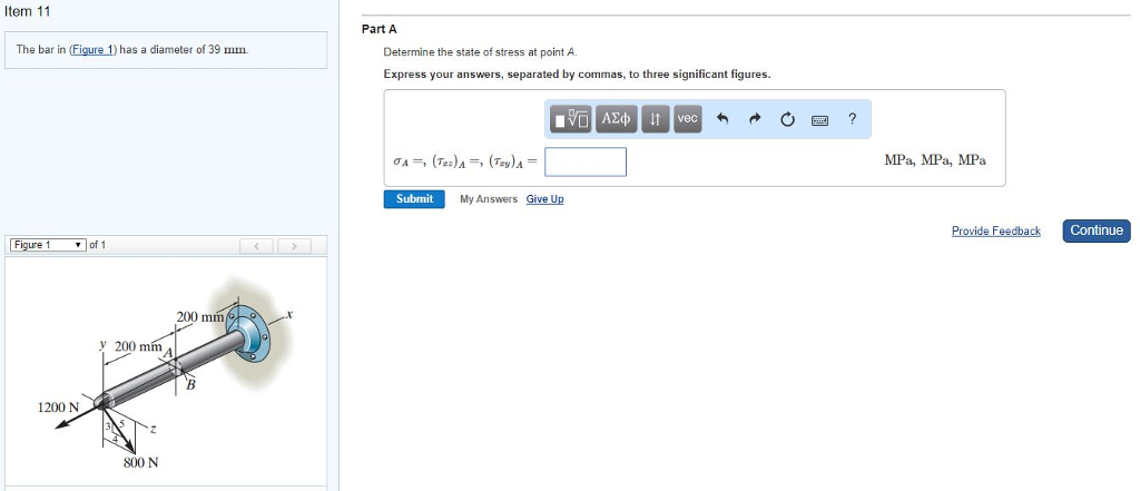 Solved Item 11 Part A The bar in (Figure 1) has a diameter | Chegg.com