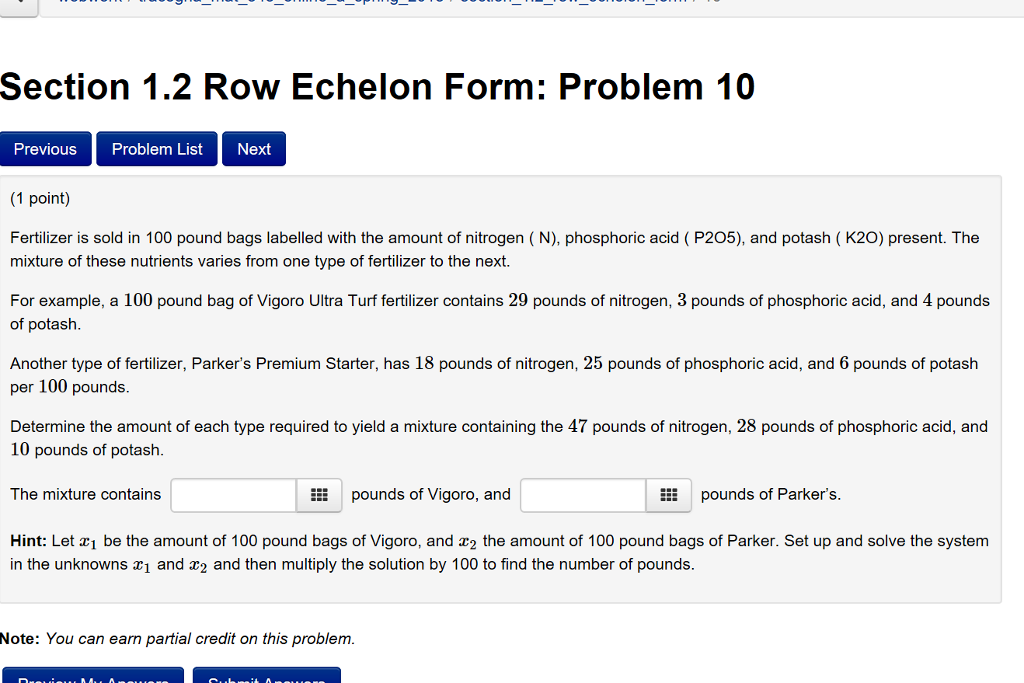 Solved Section 1.2 Row Echelon Form: Problem 10 Previous | Chegg.com