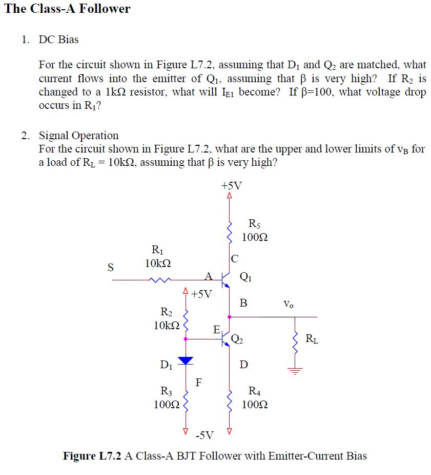 The Class-A Follower 1. DC Bias For the circuit shown | Chegg.com