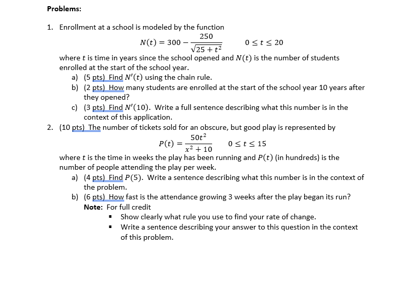 Solved Problems 1. Enrollment at a school is modeled by the | Chegg.com