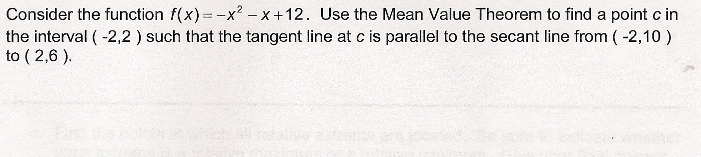 Solved Consider the function f(x) -x2 x+12. Use the Mean | Chegg.com