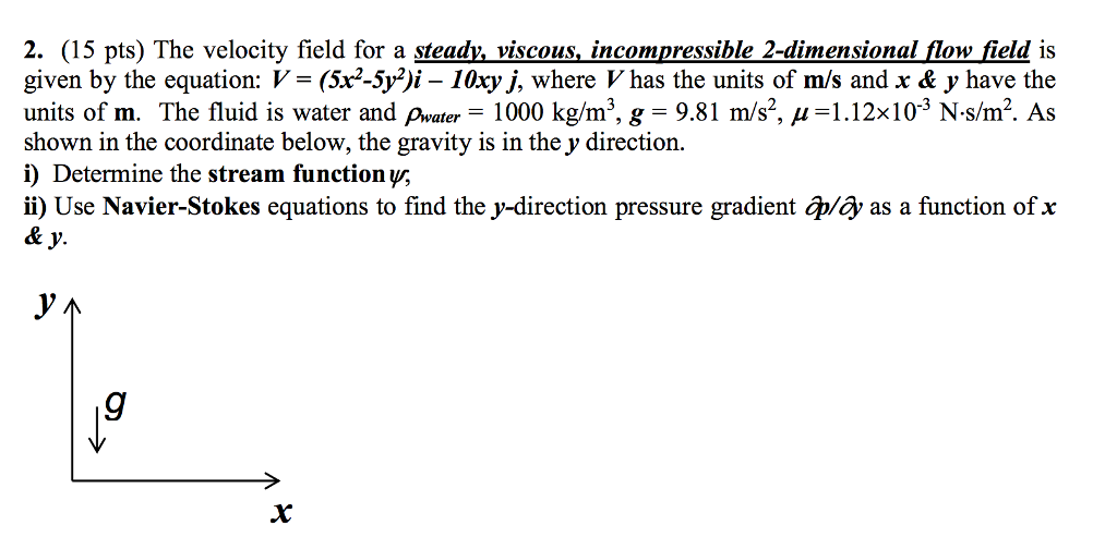 Solved 2. (15 pts) The velocity field for a steadv, viscous, | Chegg.com
