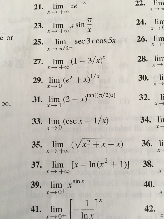 Solved 21. lim xe 22. lim 24. lim 25. lim sec 3x cos 5x 26. | Chegg.com