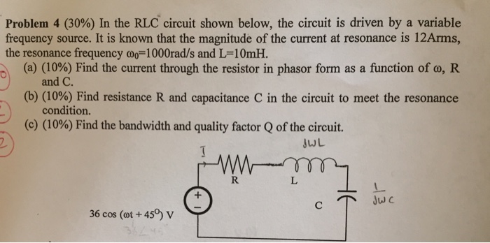 Solved In the RLC circuit shown below, the circuit is driven | Chegg.com