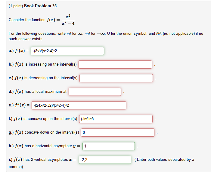 Solved (1 point) Book Problem 35 2 Consider the function | Chegg.com