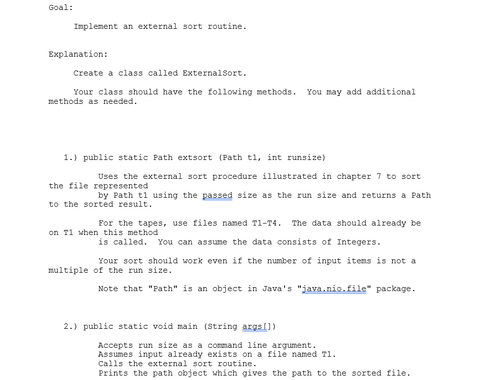 Goal: Implement an external sort routine | Chegg.com