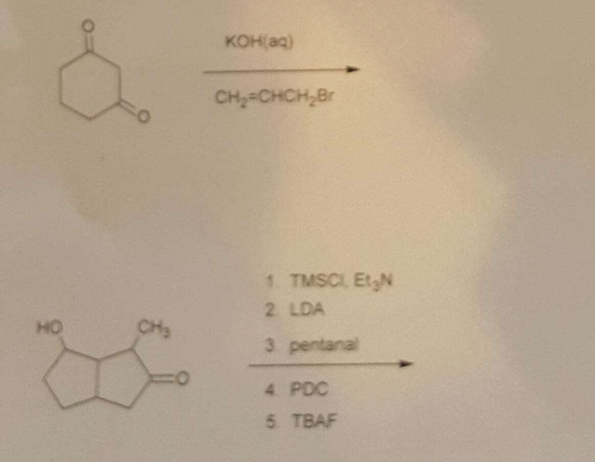 Solved HO KOH(aq) CH2 CHCHzBr 1 TMSCI. Et3N 3 pentanal 4 POC | Chegg.com