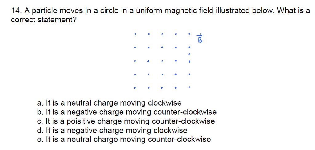 Solved 14. A particle moves in a circle in a uniform | Chegg.com