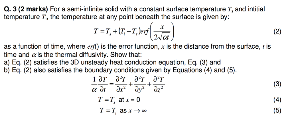 Solved For a semi-infinite solid with a constant surface | Chegg.com