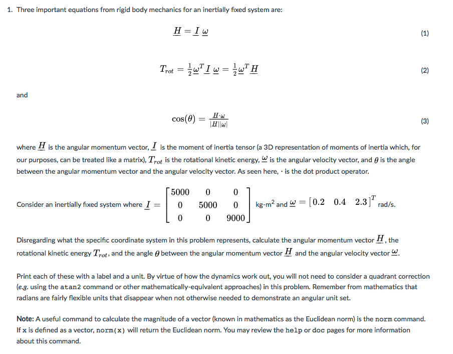 Solved *MATLAB* Three important equations from rigid | Chegg.com