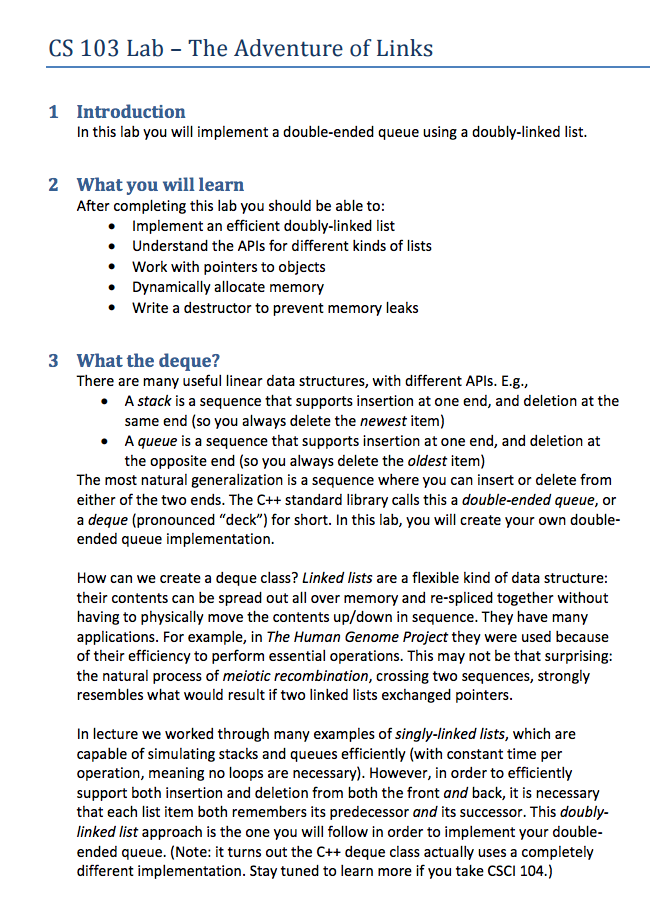 Solved CS 103 Lab - The Adventure of Links 1 Introduction In | Chegg.com
