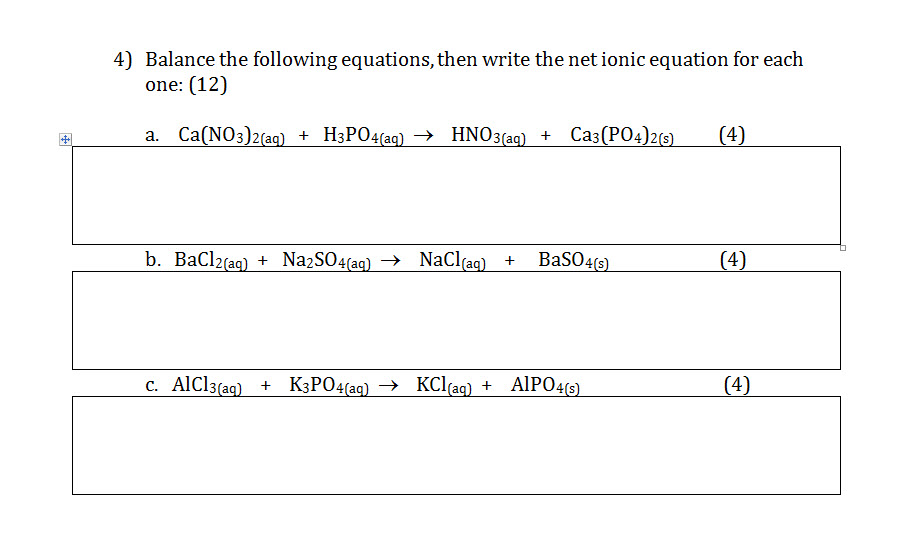 Solved Balance the following equations, then write the net | Chegg.com
