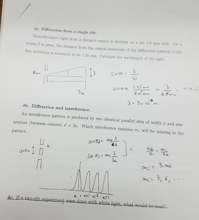 Solved 4a Diffraction From A Single Slit Monochromatic