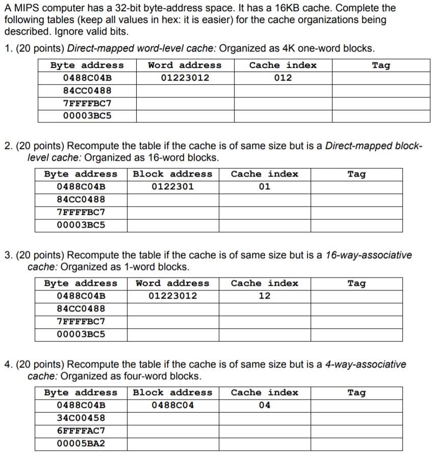 Solved A MIPS computer has a 32-bit byte-address space. It | Chegg.com