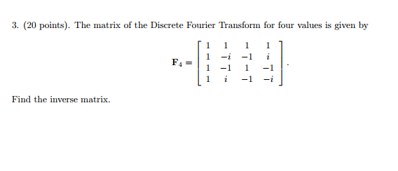 Solved The matrix of the Discrete Fourier Transform for four | Chegg.com