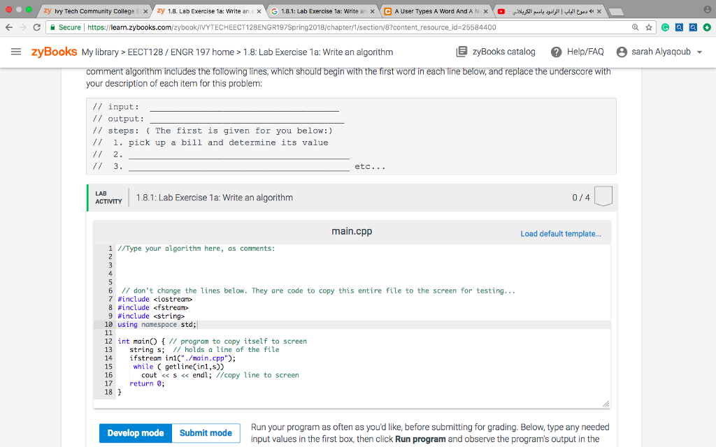 zy lvy Tech Community College i × y zy 1.8 Lab | Chegg.com