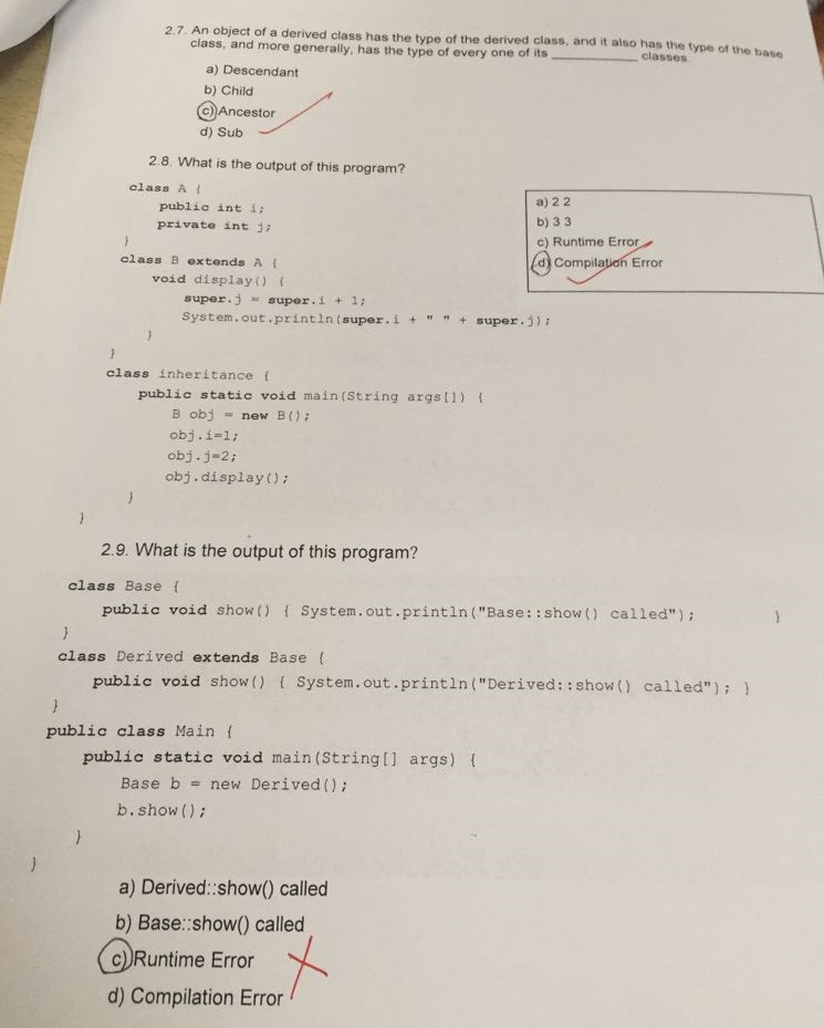 Solved 27 An Object Of A Derived Class Has The Type Of The 